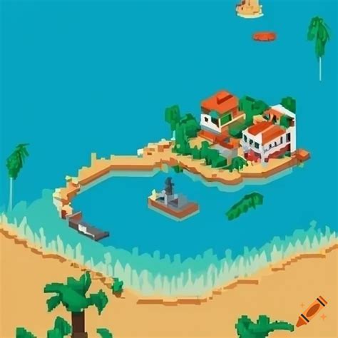 Isometric Pixel Art Of A Coastal Town On Craiyon