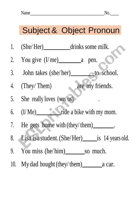 Object Pronouns Worksheets