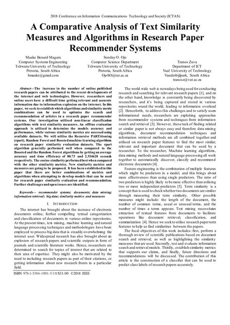 pdf a comparative analysis of text similarity measures and algorithms in research paper