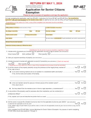 Fillable Online Form RP 467 Application For Partial Tax Exemption For