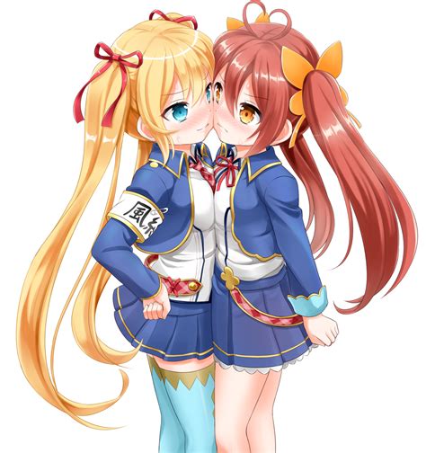 Safebooru 2girls Antenna Hair Armband Blonde Hair Blue Eyes Blue Jacket Blue Legwear Blue