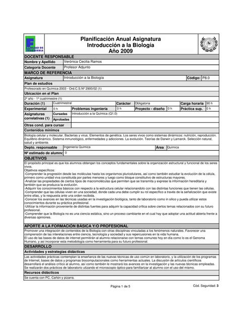 PDF Planificación Anual Asignatura Introducción a la Biología