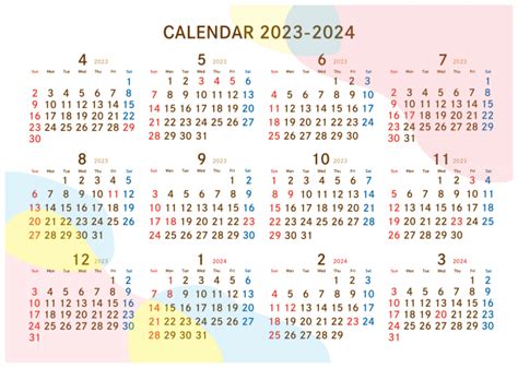 4月はじまりカレンダー 2023 2024D 淡い色 無料イラスト素材素材ラボ