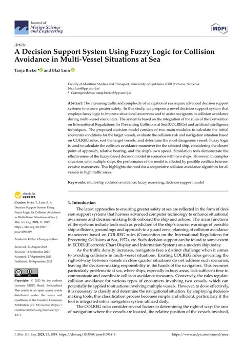 pdf a decision support system using fuzzy logic for collision avoidance in multi vessel