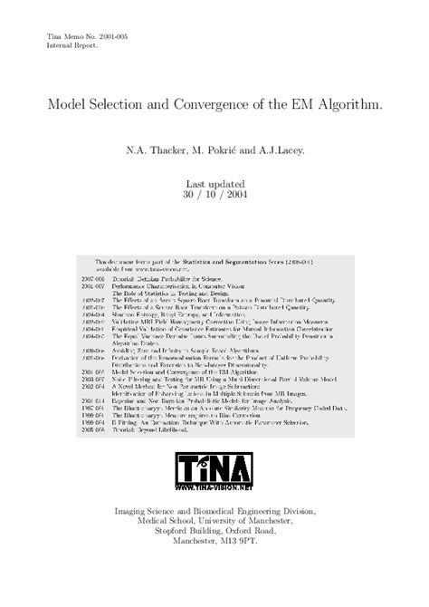 pdf model selection and convergence of the em algorithm neil thacker