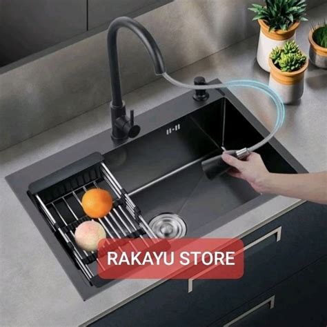 Jual Paket Lengkap Kitchen Sink Black Jkm Lengkap Kran Tarik Model