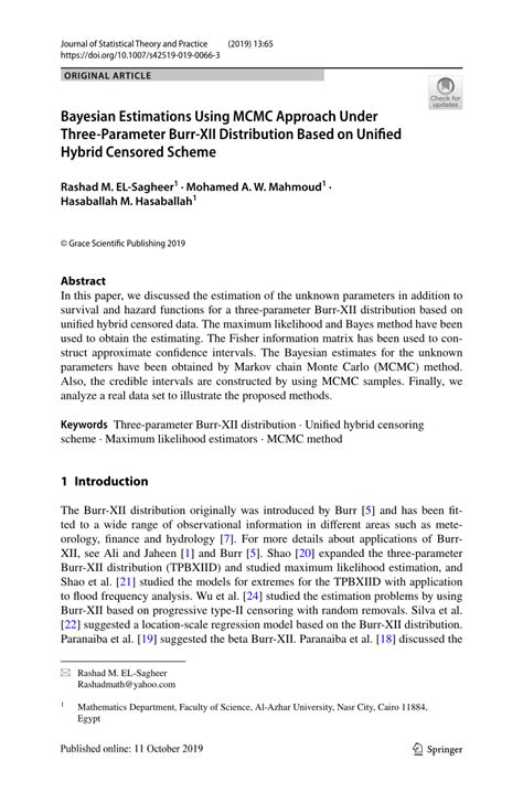 pdf bayesian estimations using mcmc approach under three parameter burr xii distribution based