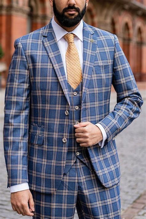 Blue Gold Plaid Suit Style Gentleman Style Giorgenti Custom Suits