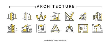 Architect Buildings Line Icons Architecture Project Stock Vector