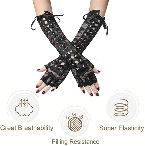 Womens Sexy Elbow Length Punk Fingerless Arm Warmer Goth Bla