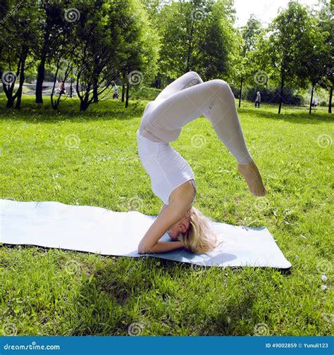 Blonde Girl Doing Yoga In Green Park Stock Image Image Of Caucasian Build 49002859