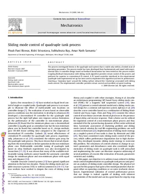 pdf sliding mode control of quadruple tank process rishi srivastava
