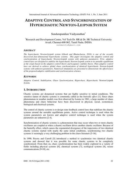 adaptive control and synchronization of hyperchaotic newton leipnik system pdf