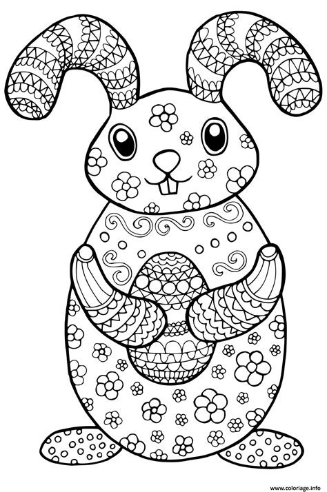 Coloriage Lapin De Paques Avec Motifs De Fleurs 1 Dessin Paques à imprimer