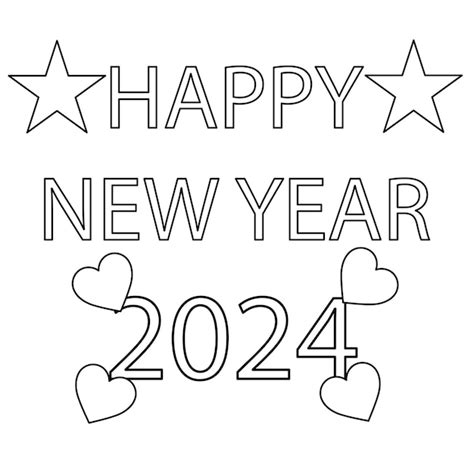 Desenhos Para Colorir De Feliz Ano Novo De 2024 Vetor Premium