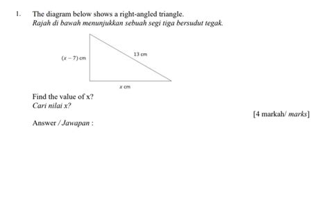 Solved The Diagram Below Shows A Right Angled Triangle Rajah Di