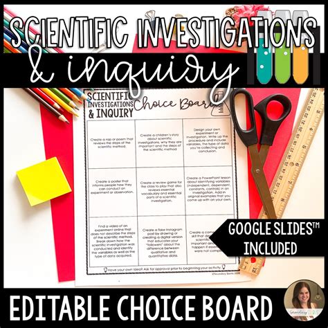 Scientific Investigations And Inquiry Editable Choice Board Secondary