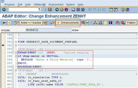 SAP ABAP 4 Tutorial User Exit Implicit Enhancement