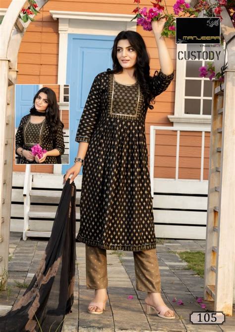 Custody By Manjeera Naira Cut Kurti With Bottom Dupatta Catalog The
