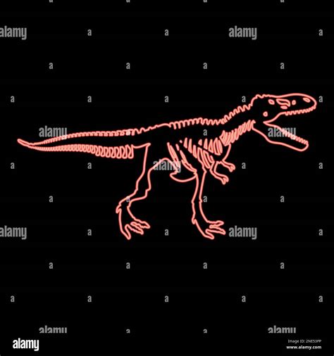 Neon Dinosaur Skeleton Tyrannosaurus Rex Bones Silhouettes Red Color