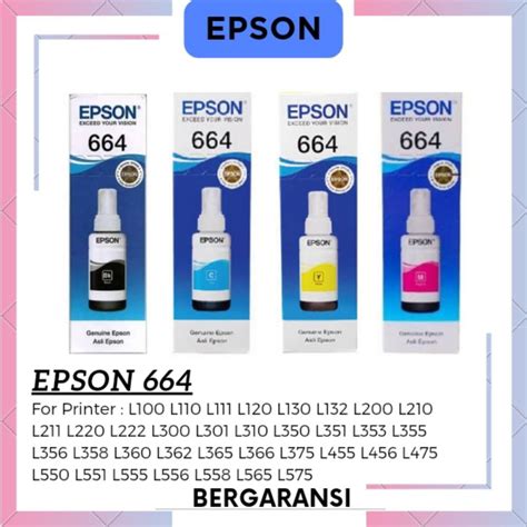 Jual Tinta Epson 664 Original Varian Black Cyan Yellow Magenta For