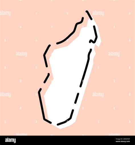 Madagascar Country Simplified Map White Silhouette With Black Broken