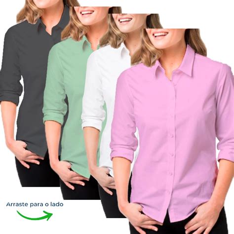 Kit 4 Blusa Feminina Elegante Social Casual Gola Decote V Manga Curta