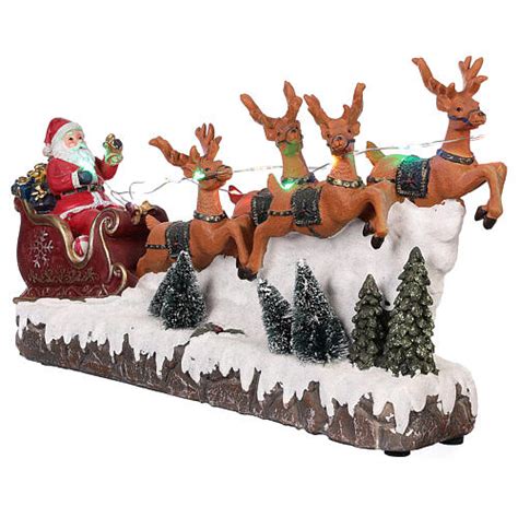 Villaggio Natalizio Slitta Di Babbo Natale Renne Luce Musica 25x40x10