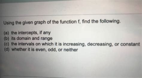using the given graph of the function f find the following a the intercepts if any