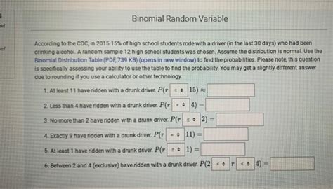 solved binomial random variable ed of according to the cdc