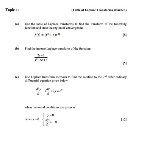 solved topic 4 table of laplace transforms attached use the table of laplace transforms t0