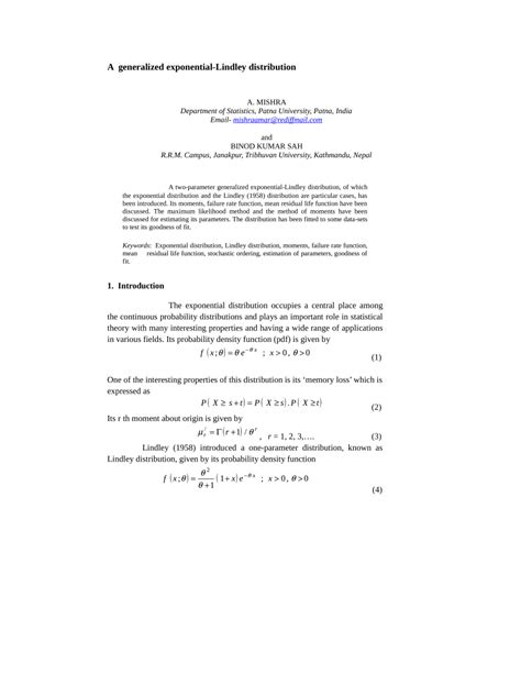 pdf a generalized exponential lindley distribution
