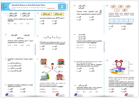 8 Sınıf Karekök Dışına ve Karekök İçine Alma Yaprak Test 2