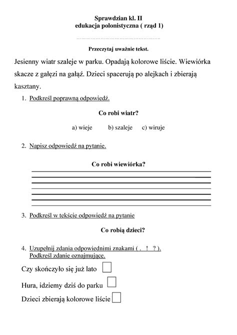 Edukacja Polonistyczna Sprawdzian Kl Ii Edukacja Polonistyczna