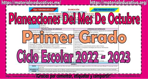 Planeación del primer grado de primaria del mes de octubre del ciclo