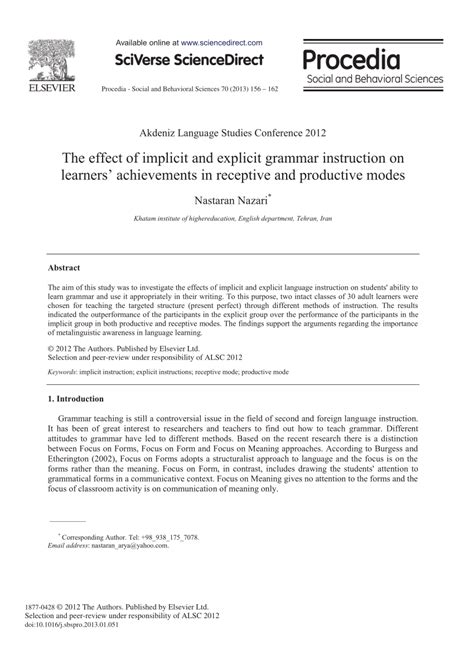 pdf the effect of implicit and explicit grammar instruction on learners achievements in