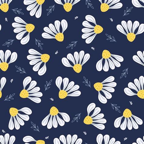 Premium Vector Cute Daisies On A Blue Background Seamless Pattern