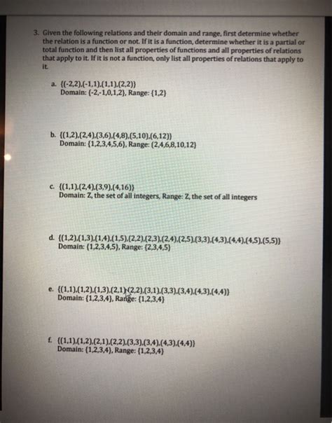 solved 3 given the following relations and their domain