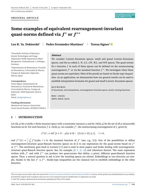 pdf some examples of equivalent rearrangement‐invariant quasi‐norms defined via f∗ f or f∗∗