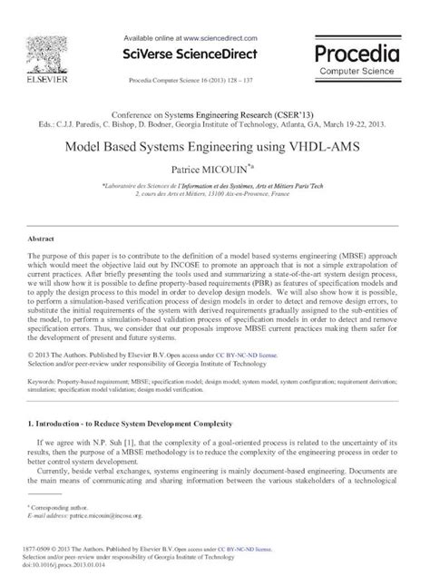 pdf model based systems engineering using vhdl ams · vhdl ams a modeling and simulation