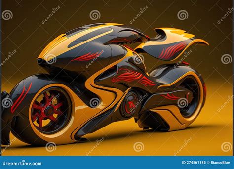 Futuristic Sci Fi Design Yellow Motorcycle Model With Realistic Detail