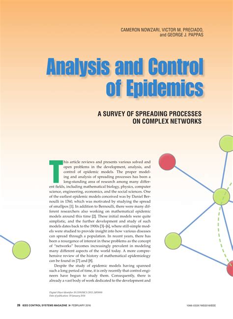 pdf analysis and control of epidemics a survey of spreading processes on complex networks