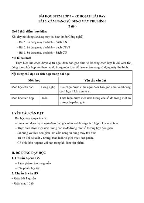 BH STEM 3 BÀI 6 Cẩm nang sử dụng máy thu hình KHBD BÀI HỌC STEM LỚP 3