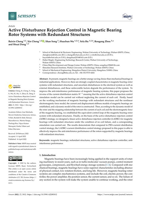 pdf active disturbance rejection control in magnetic bearing rotor systems with redundant