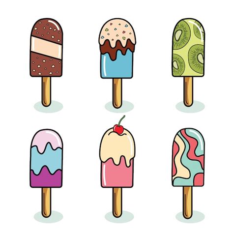 Colección de helados dibujados a mano por vector Vector Premium