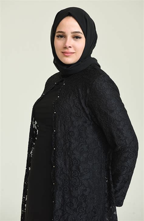 Büyük Beden Simli Abiye Elbise 6004A 03 Siyah Sefamerve