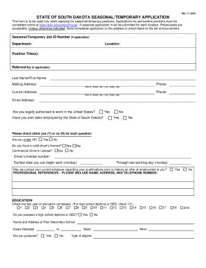 2020 2025 Form SD Seasonal Temporary Application Fill Online Printable