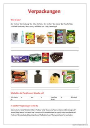 10 Verpackungen Deutsch DAF Arbeitsblätter pdf doc