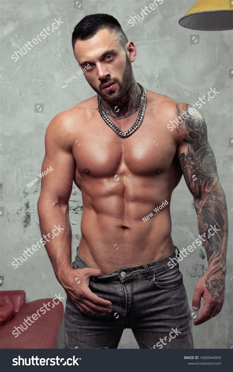 Fashion Portrait Sexy Naked Male Model Stock Photo