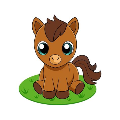 Caballo bebé de dibujos animados sentado en la hierba Vector Premium